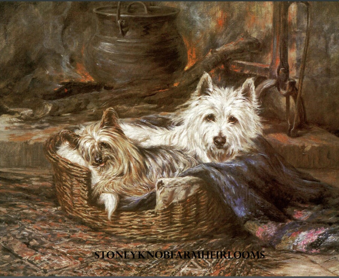 By the Fire ~ Yorkie & Westie ~ Dogs ~ DIY 2 Cross Stitch Patterns ...