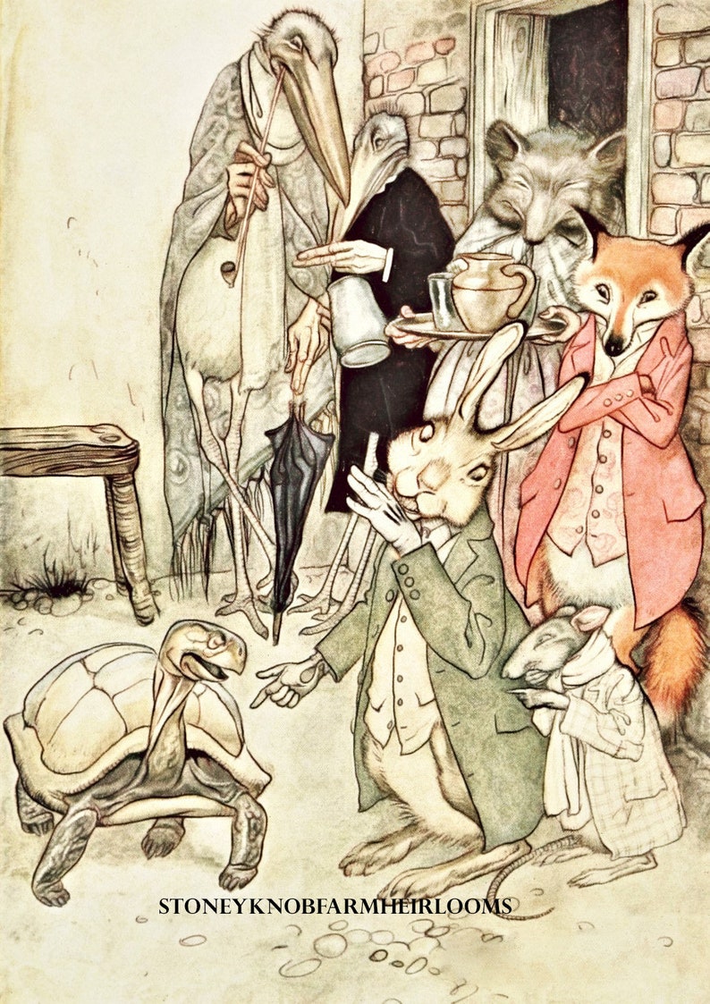 Aesop's Fables 2 ~ Arthur Rackham, Tortoise, Hare ~ 2 Counted Cross ...