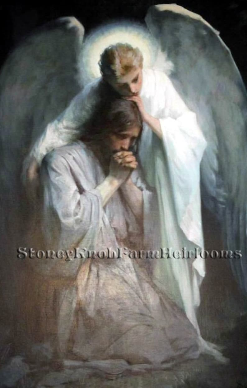 Agony In The Garden ~ Jesus Angel Gethsemene Spiritual Religious Cross Stitch Pattern In