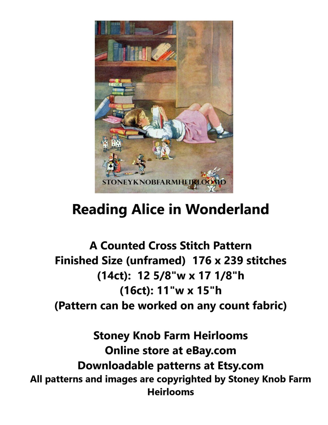 Reading Alice in Wonderland ~ Fairy Tales ~ DIY 2 Cross Stitch Patterns ...