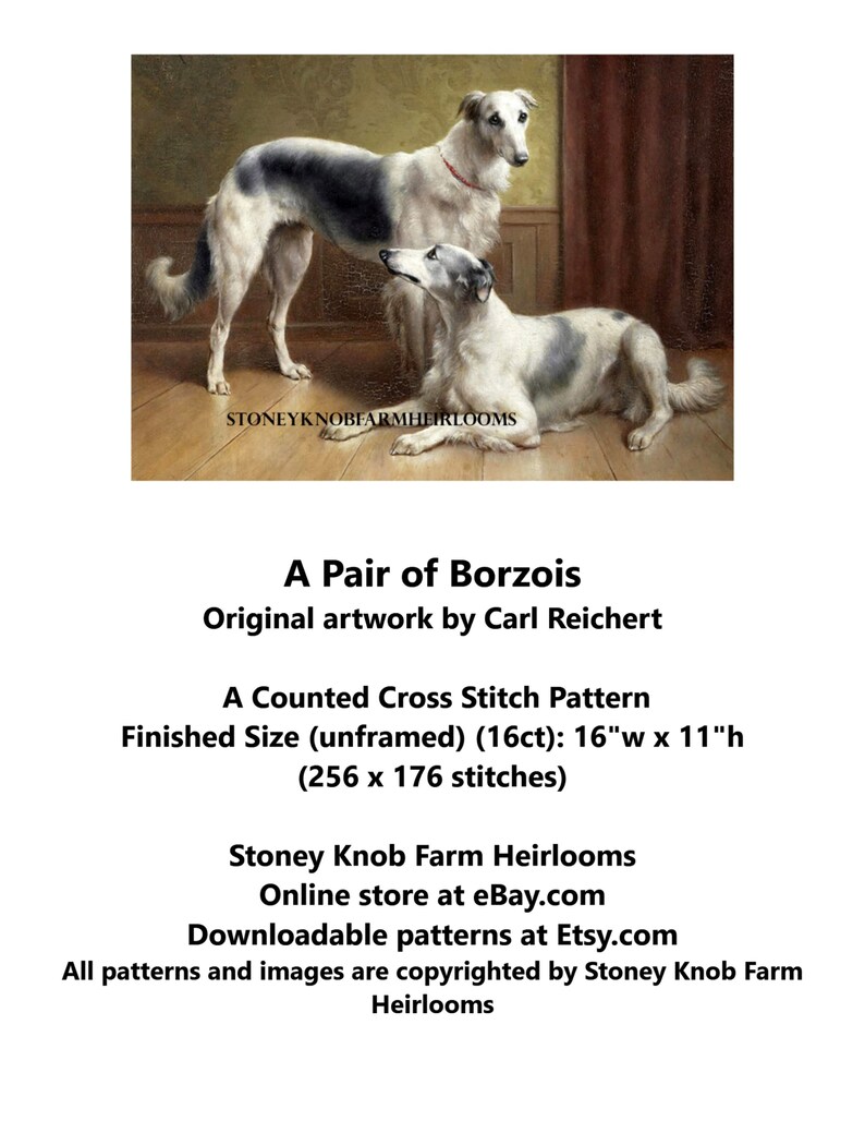 A Pair of Borzois ~ Carl Reichert ~ Dogs ~ DIY 2 Cross Stitch Patterns ...