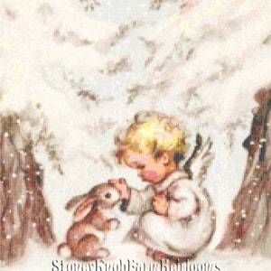 Baby Angel and Bunny ~ Vintage Christmas ~ DIY Cross Stitch Pattern in ...