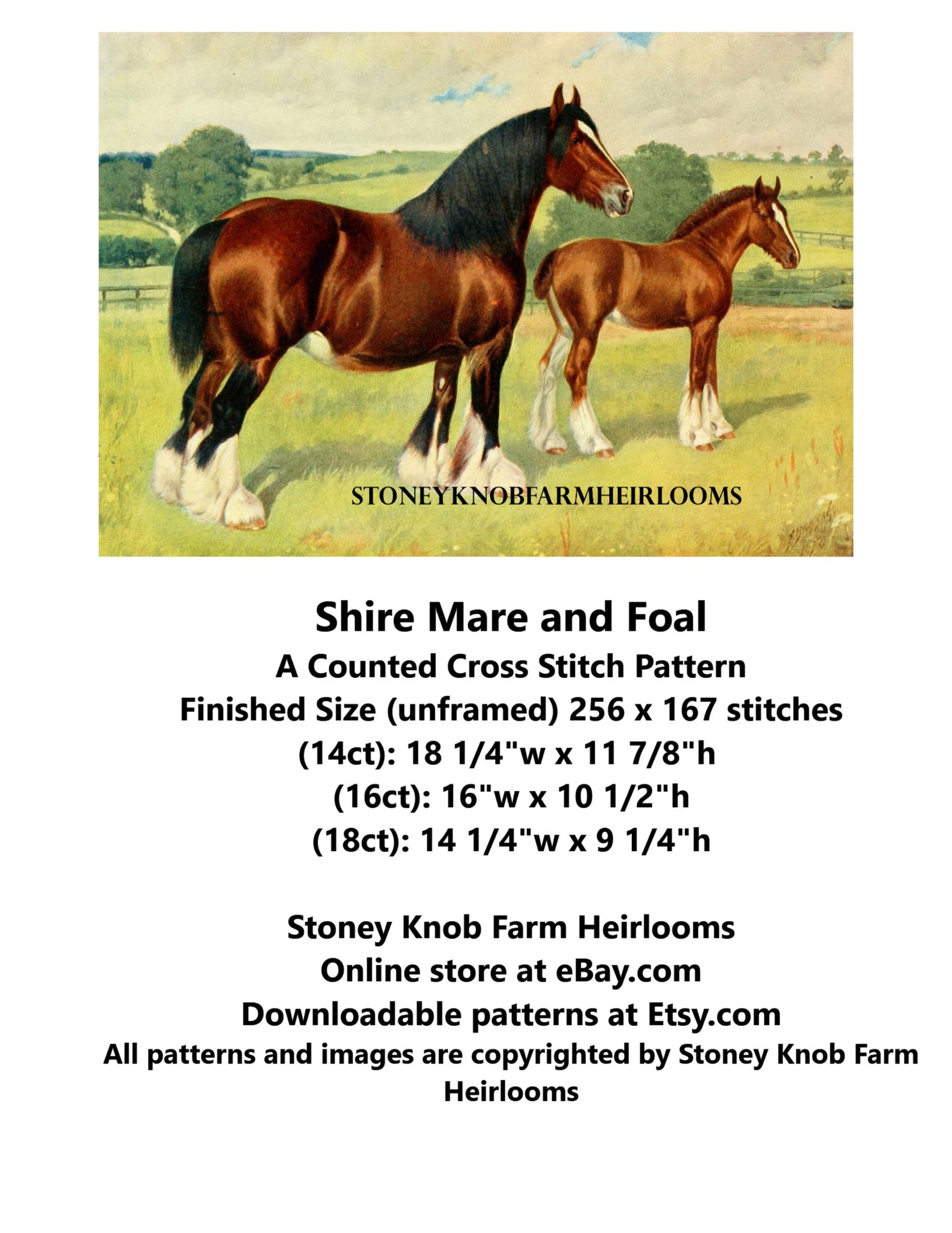 Shire Mare and Foal ~ Horse Breeds ~ DIY 2 Cross Stitch Patterns ...