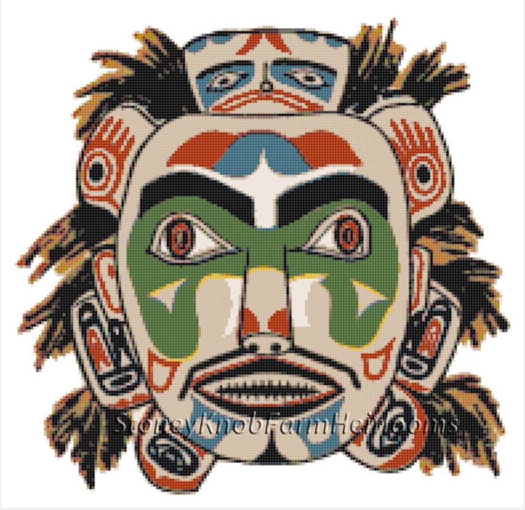Native American Kwakiutl Mask ~ DIY Cross Stitch Pattern in Color and ...