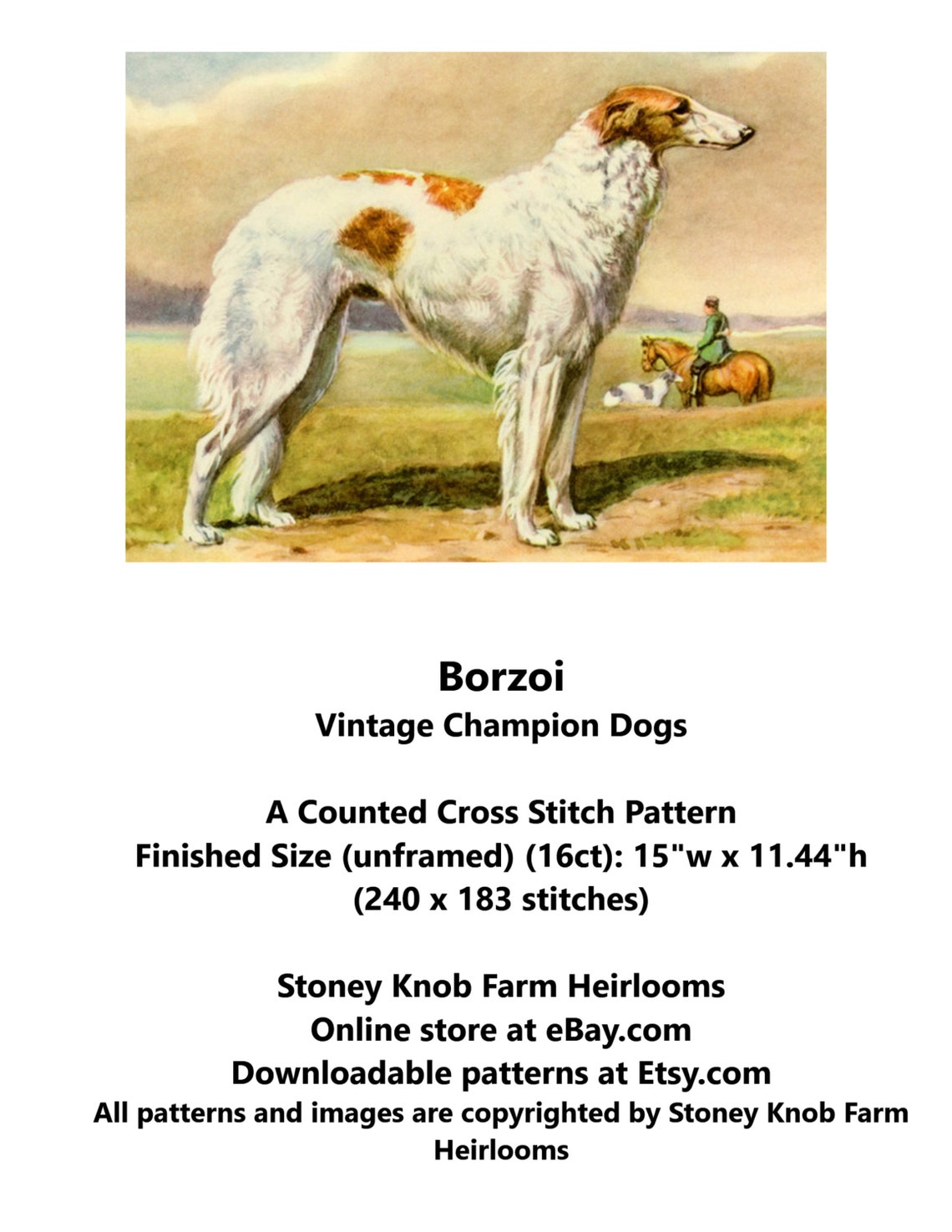 Borzoi ~ Vintage Champion ~ Dogs ~ 2 Counted Cross Stitch Patterns ...