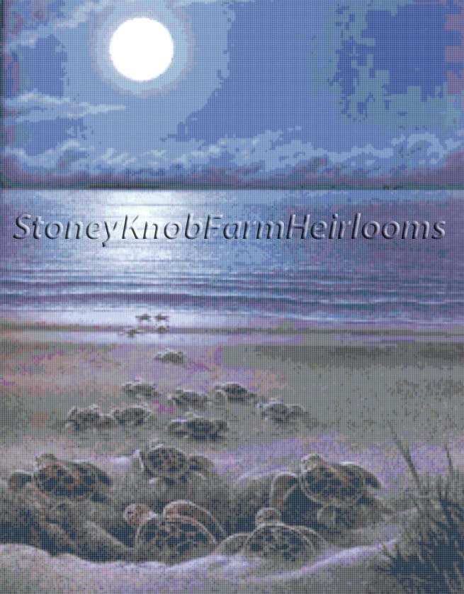Sea Turtles Hatching ~ Marine Life, Sand, Beach, Ocean ~ Cross Stitch ...