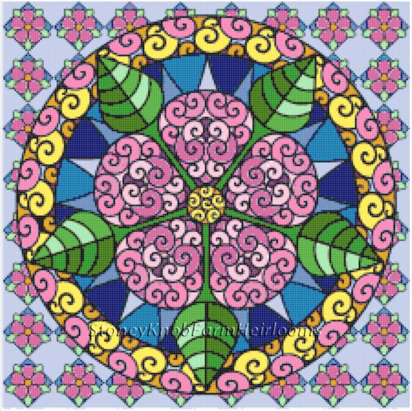 Flower Mandala ~ Art Pattern, Spiritual ~ 2 DIY Cross Stitch Pattern ...