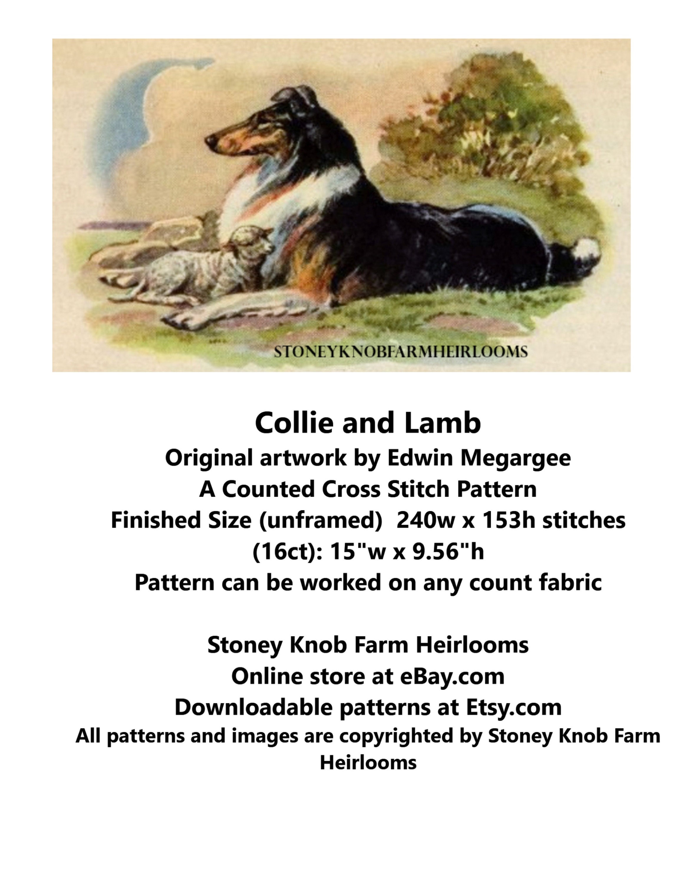 Collie and Lamb ~ Dogs, Edwin Megargee ~ DIY 2 Cross Stitch Patterns ...