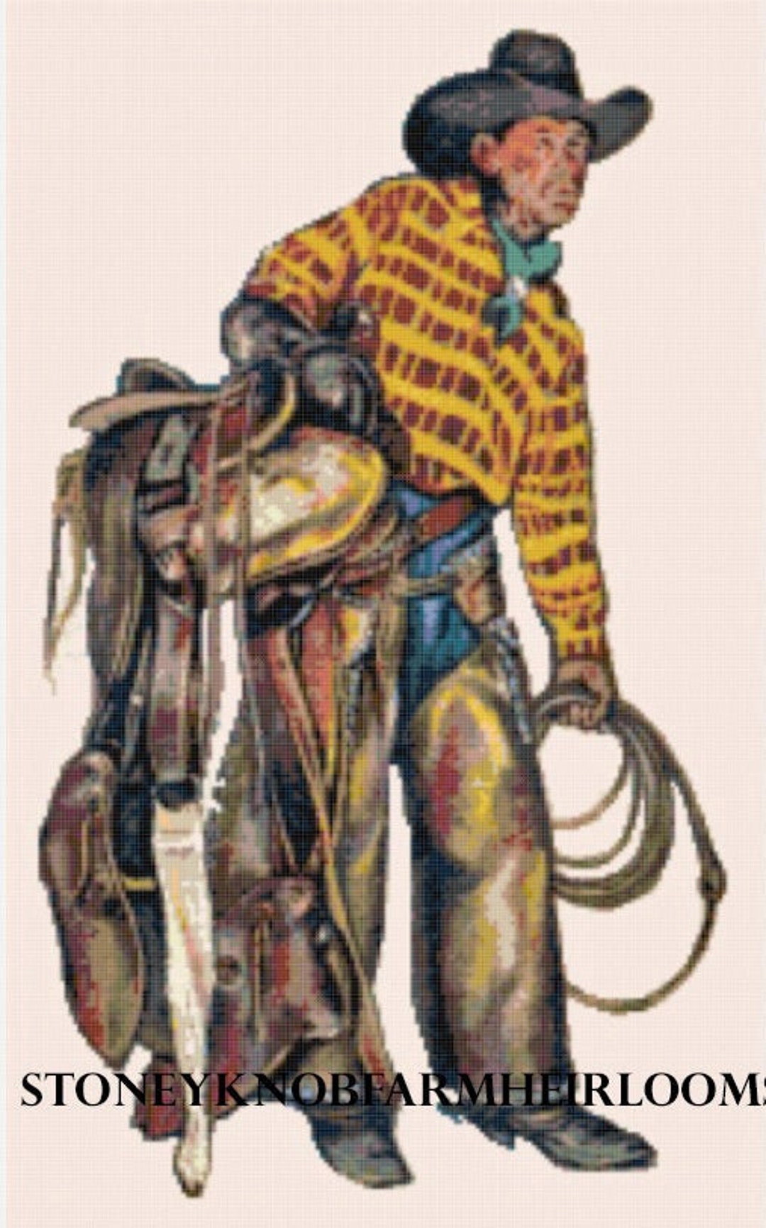 Cowboy ~ Vintage American West ~ DIY 2 Cross Stitch Patterns ~ Color ...