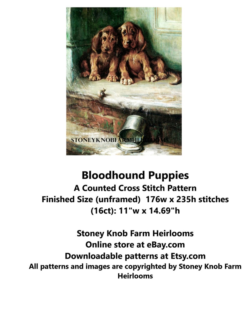 Bloodhound Puppies ~ Dogs ~ DIY 2 Cross Stitch Patterns ~ Color and ...