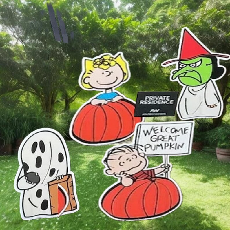 4-piece Yard Decor Set / Linus Brown / Sally Brown / Peanuts Yard Sign ...
