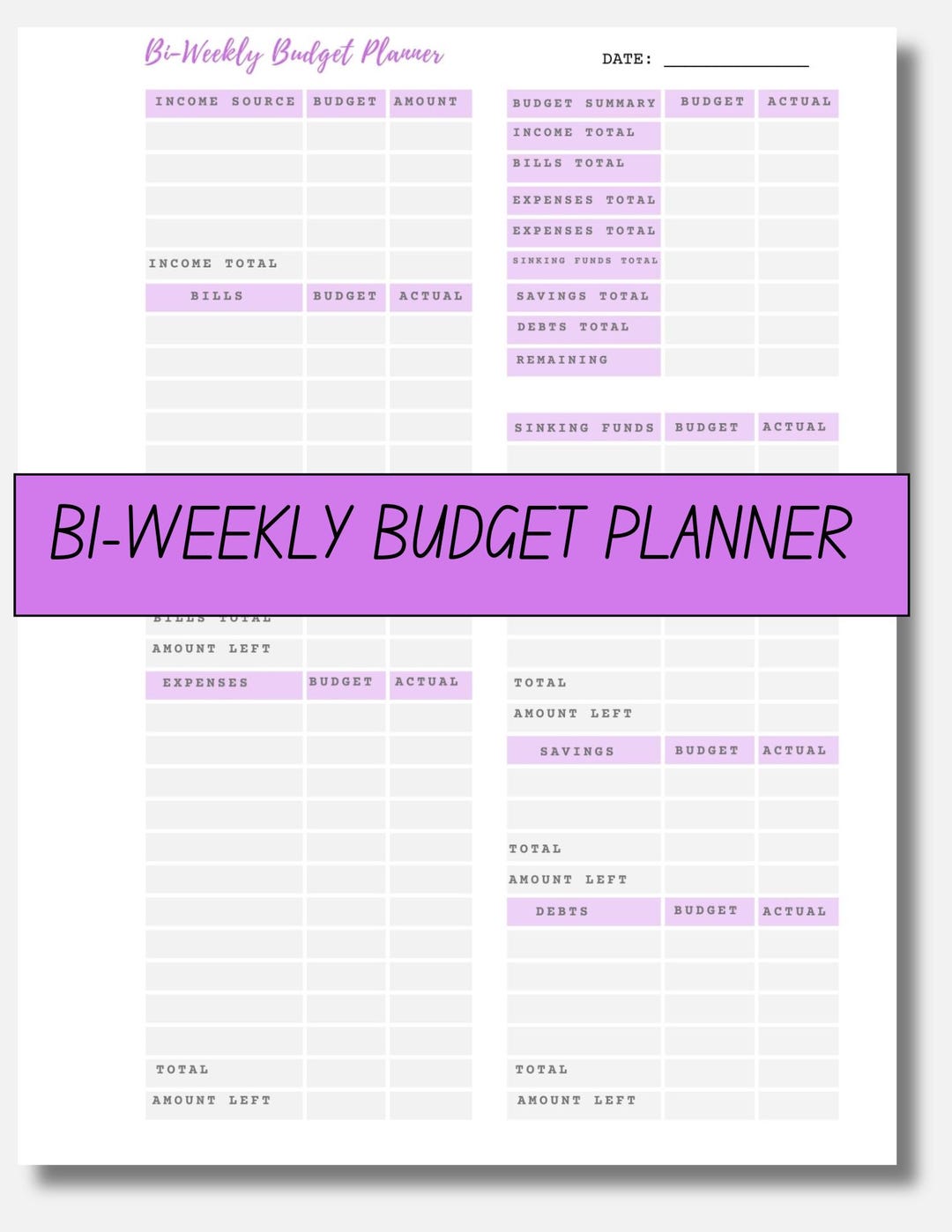 Bi-weekly Budget Planner, EDITABLE Bi-weekly Template, PDF Printable ...