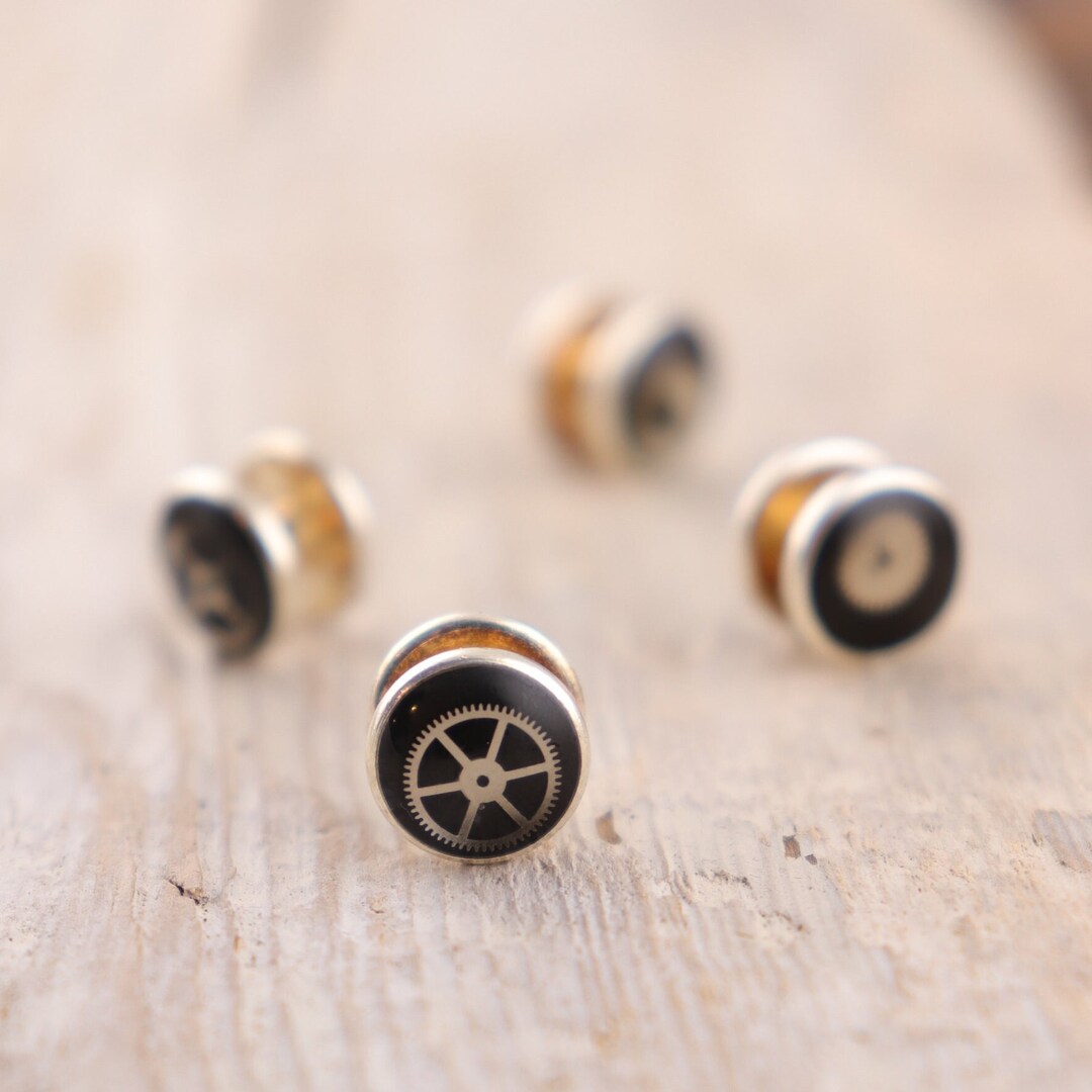 Steampunk Tuxedo Shirt Studs: Black Resin Cogs, Set of 4 - Etsy UK