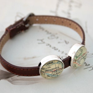 Custom Map Leather Bracelet: Personalized Vintage Map Slider Bead - Etsy