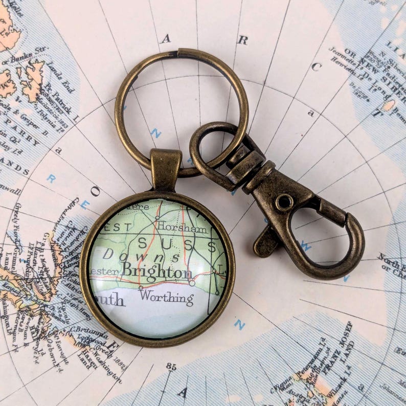 Personalized Bronze Map Keyring: Custom Location Keychain for 8th ...
