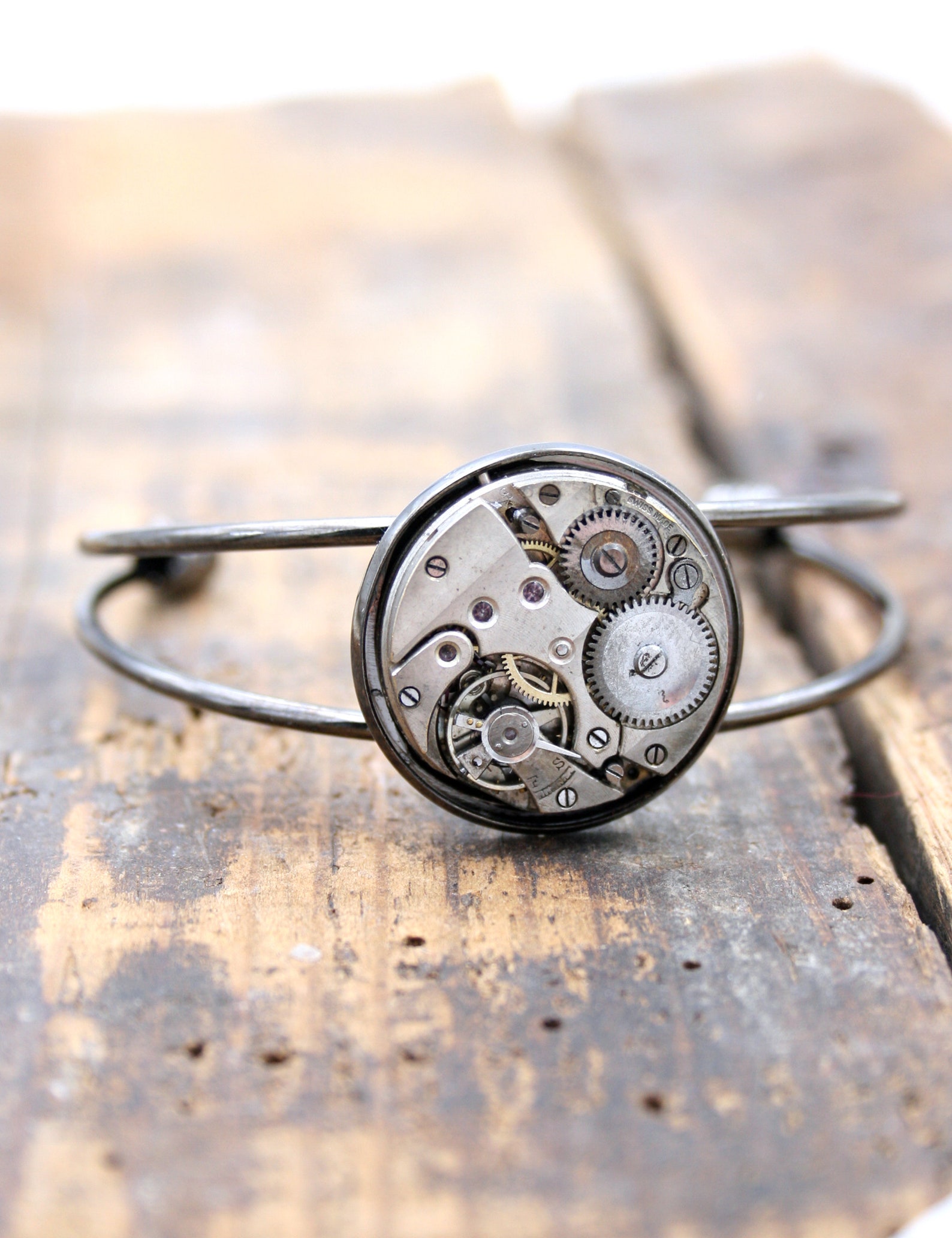 Open Bangle Bracelet With Steampunk Watch Mechanism in Black - Etsy UK
