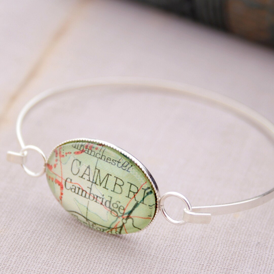 Custom Map Bangle, Personalized Sterling Silver Bangle Bracelet With ...