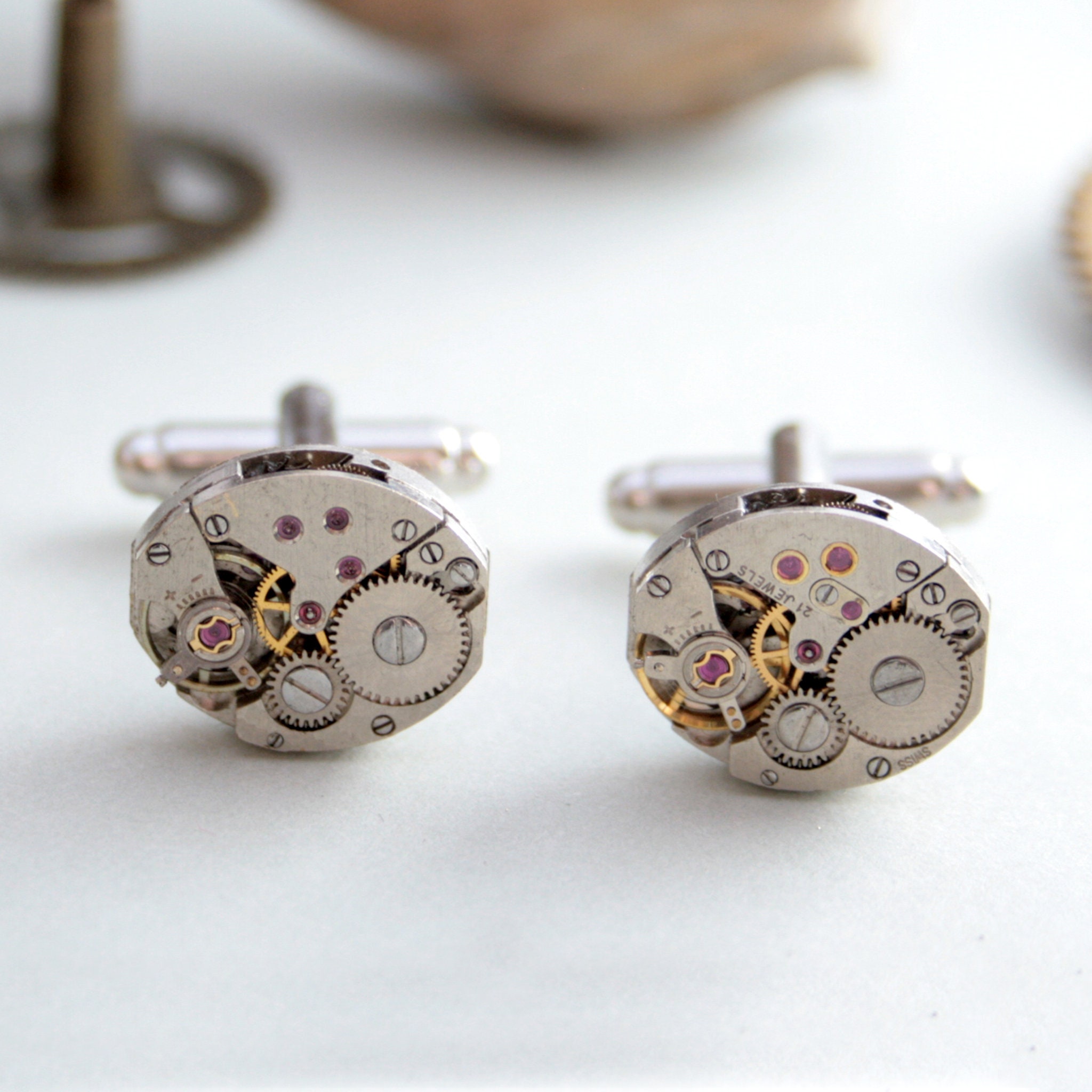 Steampunk Cufflinks made of antique timepieces Grooms | Etsy