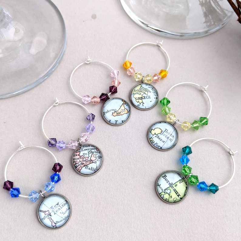 Personalised Wine Glass Charms With Custom Map Location, Personalized ...