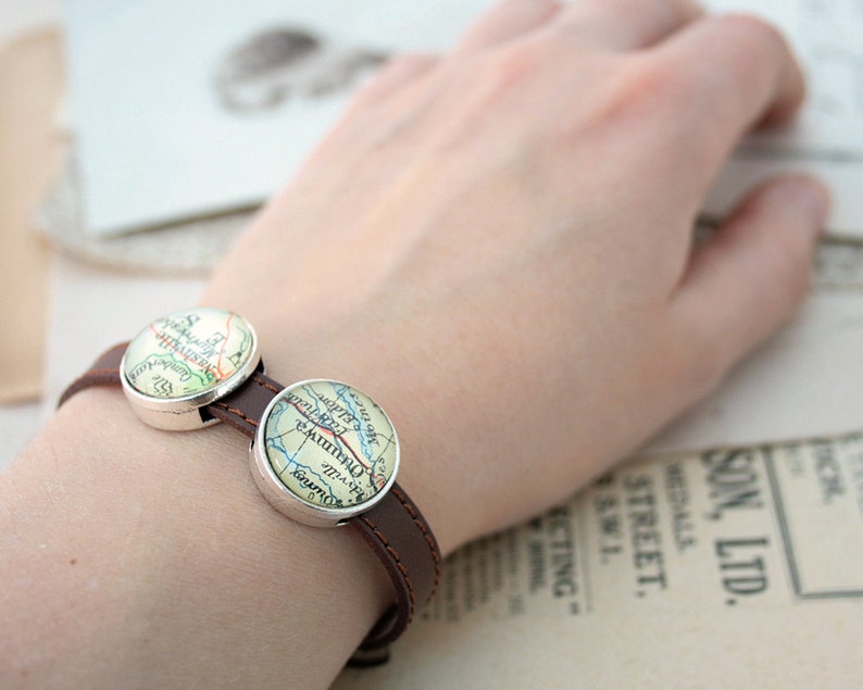 Custom Map Leather Bracelet Personalized Genuine Leather | Etsy