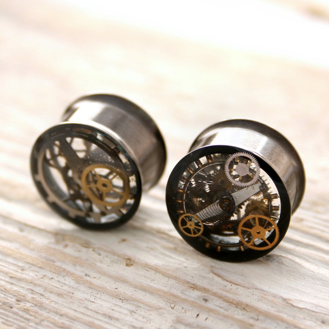 5/8'' Steampunk Plugs 16mm Gauges Filled With Watch Parts, Ear Plug ...