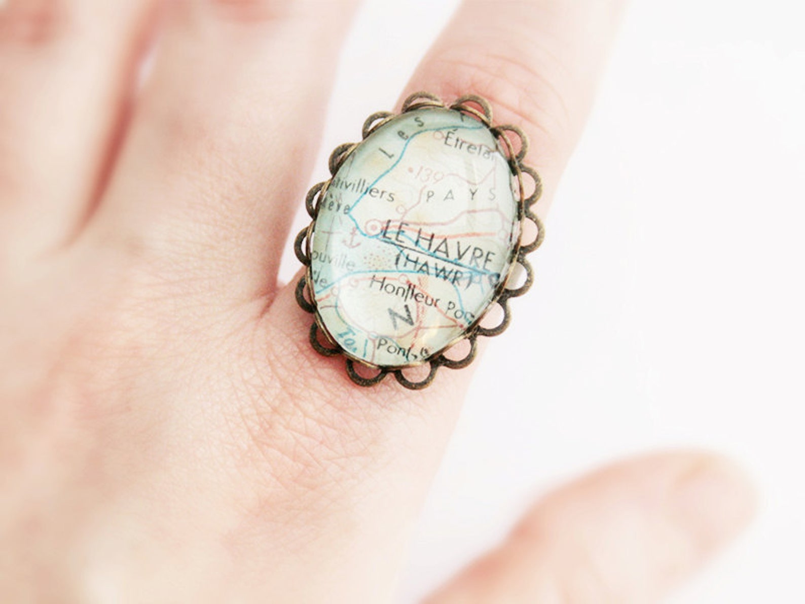 Custom Map Statement Ring Bronze Oval Cocktail Ring Vintage | Etsy