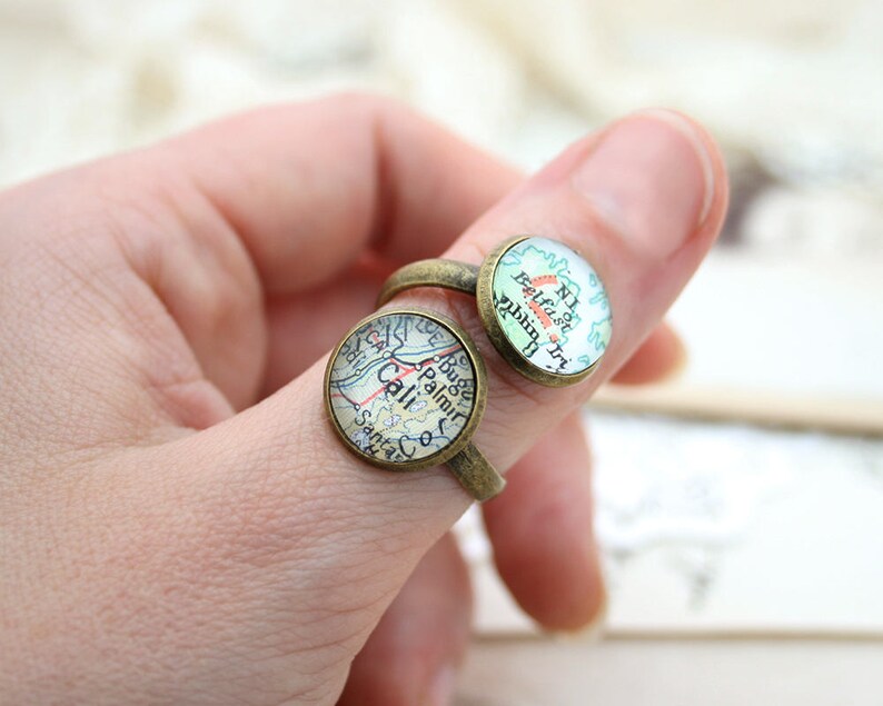 Thumb Ring Double Map Bronze Ring With Map Locations Custom - Etsy