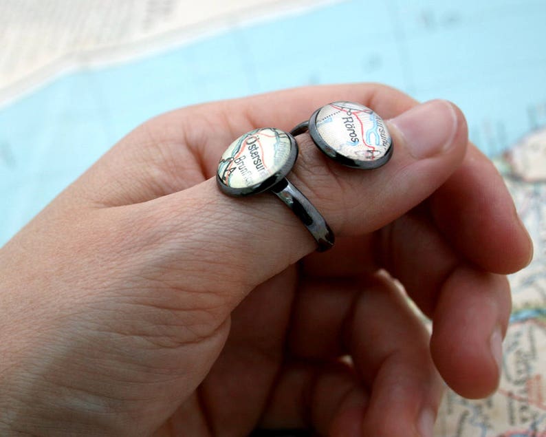 Thumb Ring Double Map Bronze Ring With Map Locations Custom - Etsy