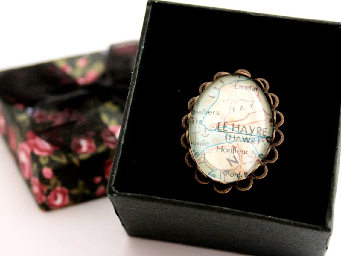 Custom Map Statement Ring Bronze Oval Cocktail Ring Vintage | Etsy