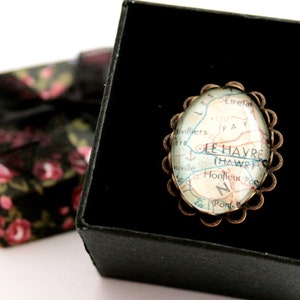 Custom Map Statement Ring Bronze Oval Cocktail Ring Vintage World Map ...