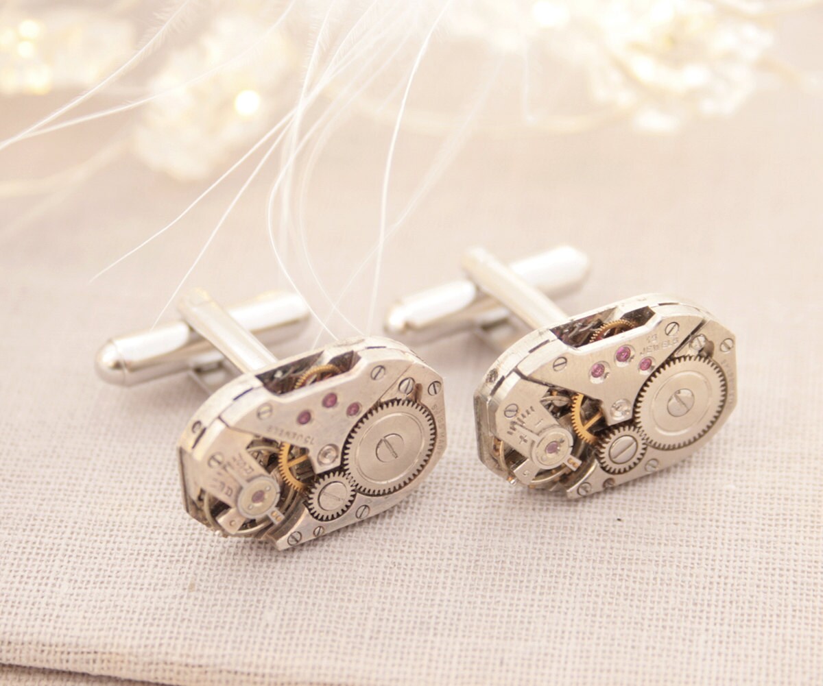 Steampunk Cufflinks of Watch Mechanisms Silver Cuff Links for | Etsy