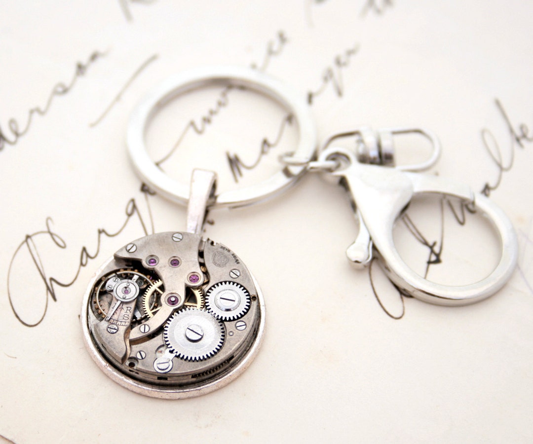 Steampunk Watch Movement Keychain: Swiss Watchwork & Rubies - Etsy