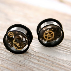 5/8'' Steampunk Plugs 16mm Gauges Filled With Watch Parts, Ear Plug ...