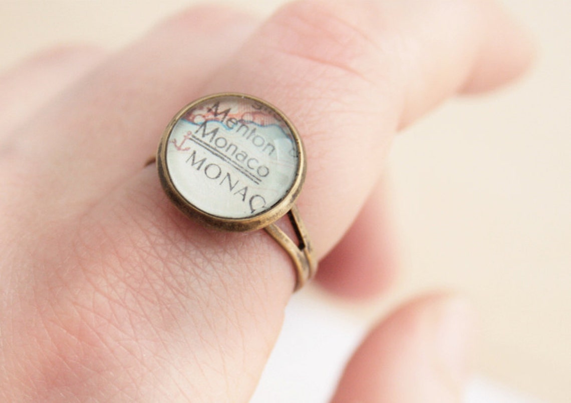 Map Ring Customized Ring Bronze Round Smal Vintage World Map - Etsy