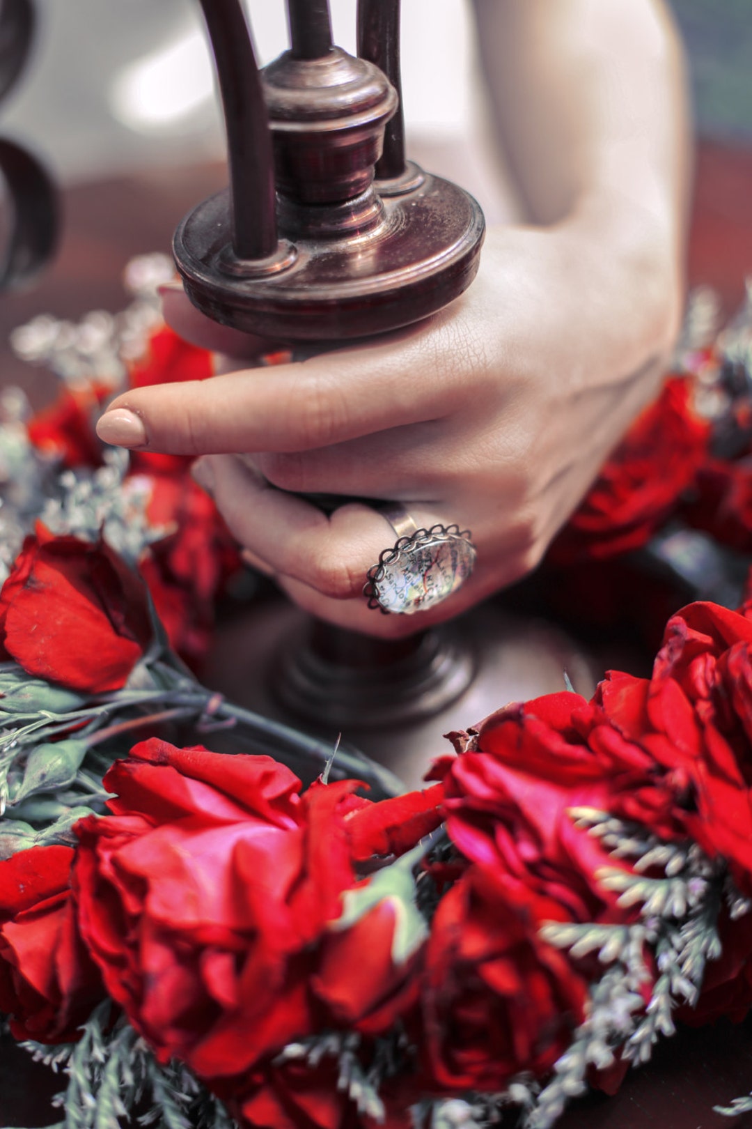 Custom Map Statement Ring Bronze Oval Cocktail Ring Vintage World Map ...