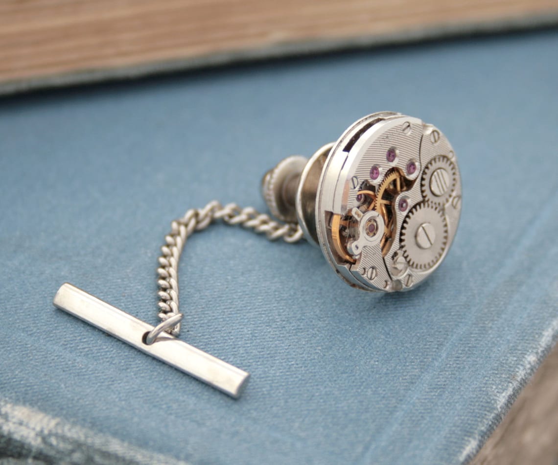 Tie Tack With Chain Charming Steampunk Tie Pin for a Wedding - Etsy