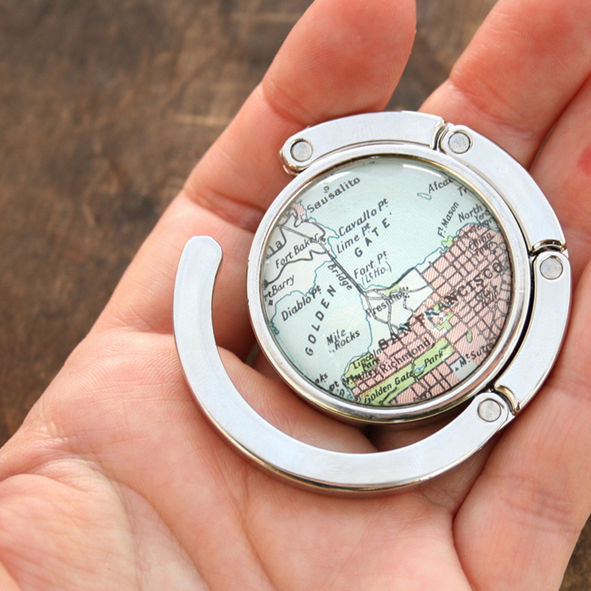 Purse Hook, Foldable Purse Hanger With Custom Map Location ...