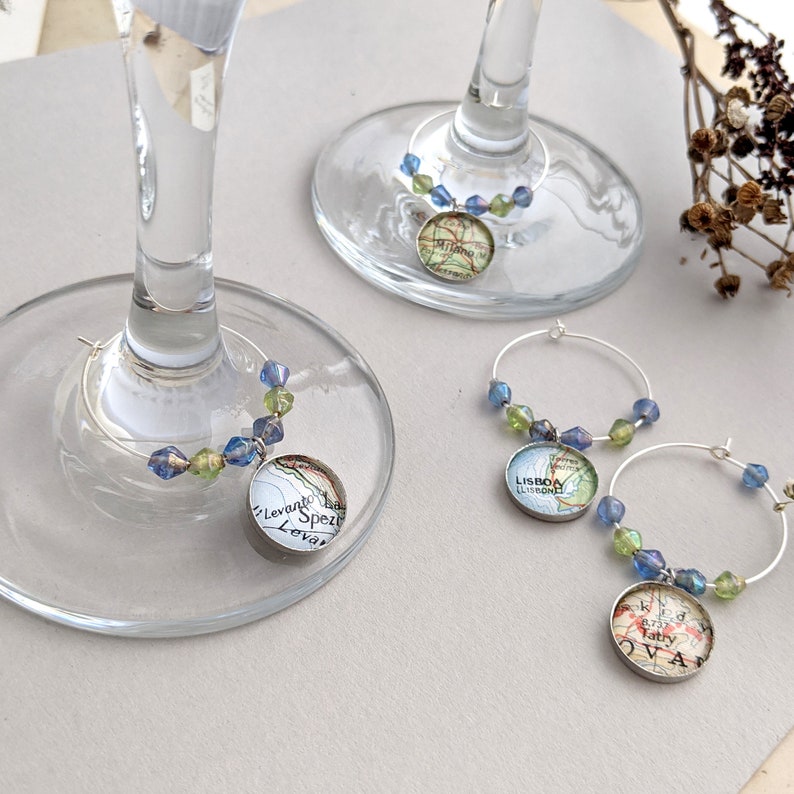 Personalised Wine Glass Charms With Custom Map Location, Personalized ...