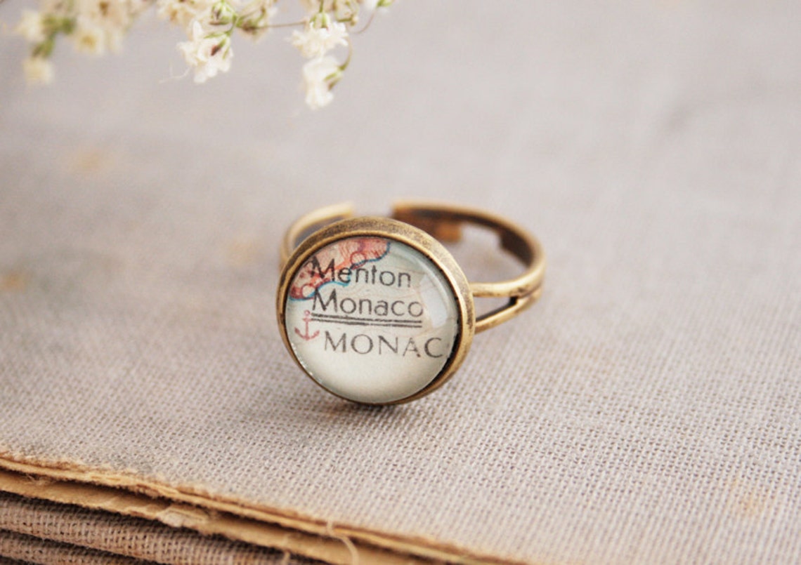 Map Ring Customized Ring Bronze Round Smal Vintage World Map - Etsy