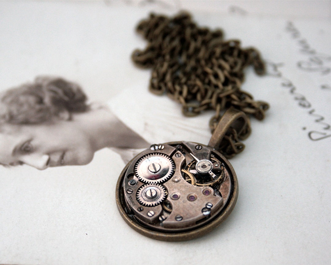 Collier Dark Academia, fait de vieux travail de montre, bijoux unisexe ...