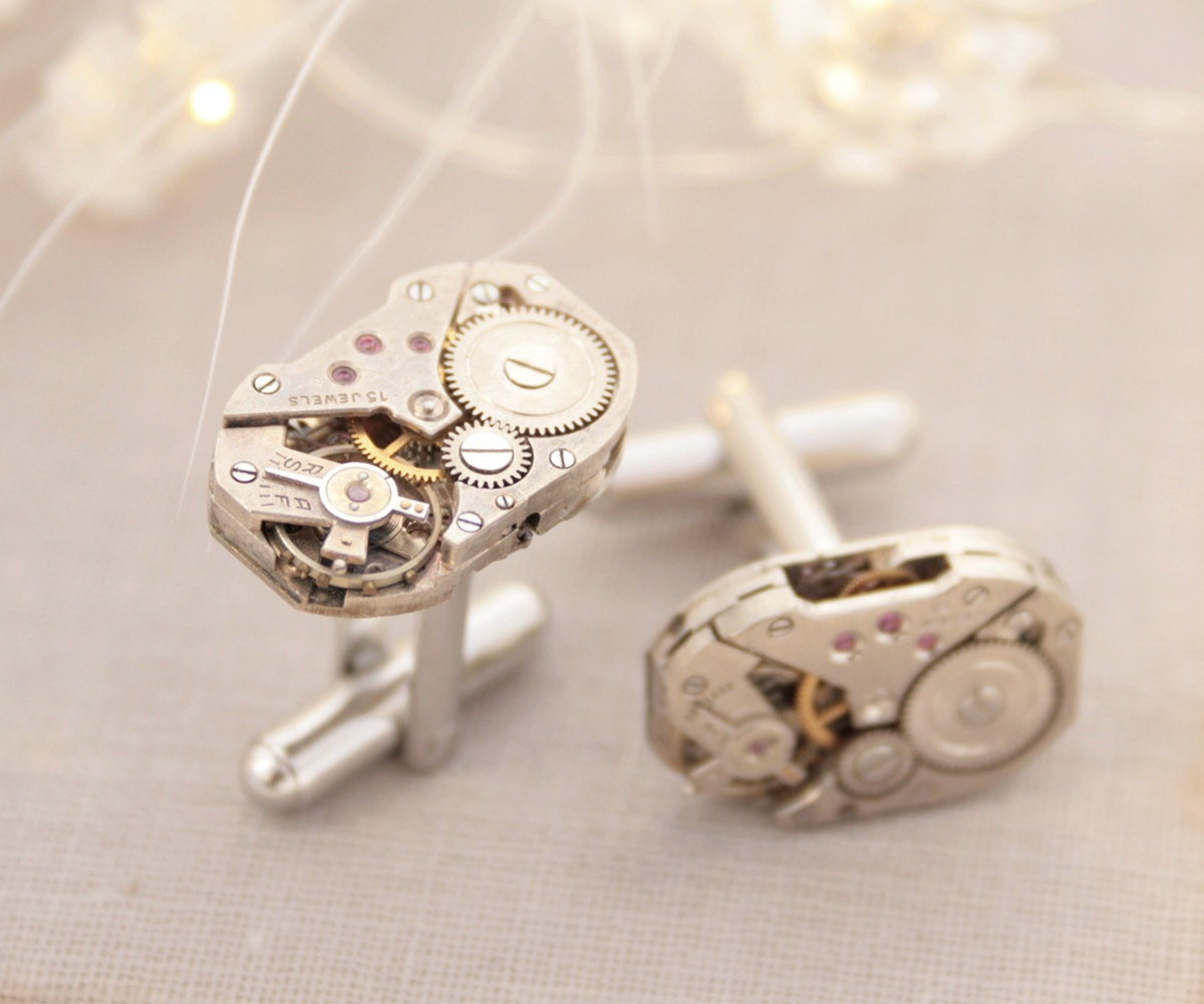 Steampunk Cufflinks of Watch Mechanisms Silver Cuff Links for | Etsy