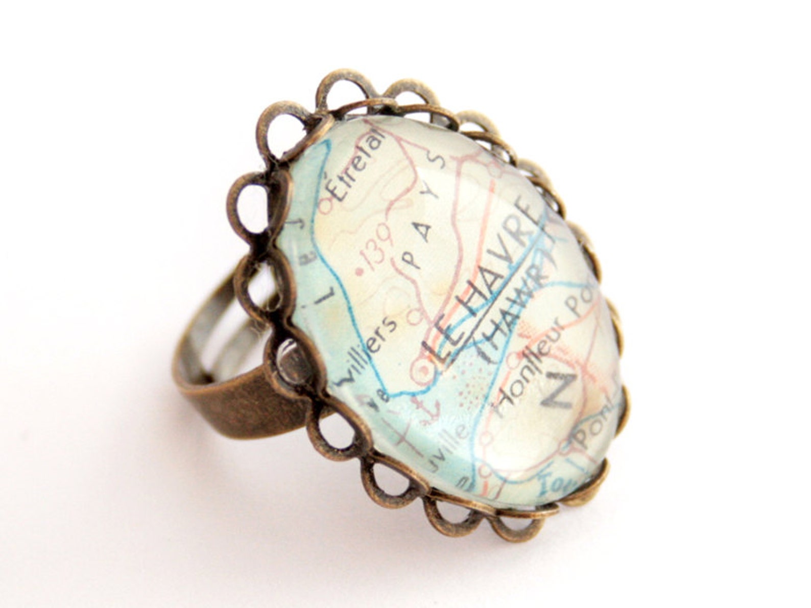 Custom Map Statement Ring Bronze Oval Cocktail Ring Vintage - Etsy