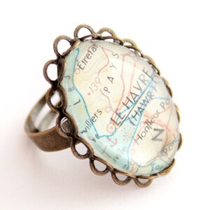 Custom Map Statement Ring Bronze Oval Cocktail Ring Vintage World Map ...
