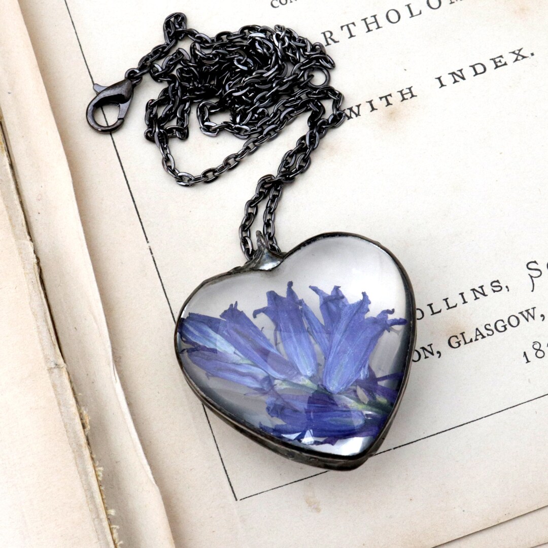 Real Bluebell Flower Necklace: Heart Terrarium, Botanical Fairycore ...