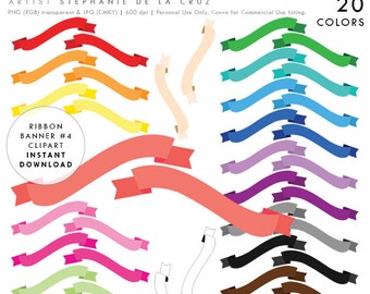 Watercolor Banner Clipart With Outlines 2x8 Printable Label - Etsy