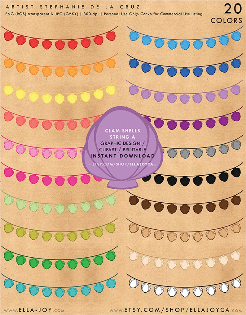 Classroom at Home Mermaid Clam Shell String A Digital Clip Art - Etsy