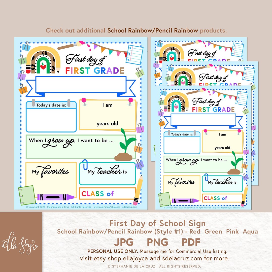 First Day of School Sign First Grade School Rainbow Pencil Rainbow Back ...