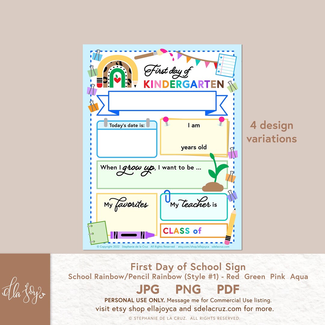 First Day of School Sign Kindergarten School Rainbow Pencil Rainbow ...