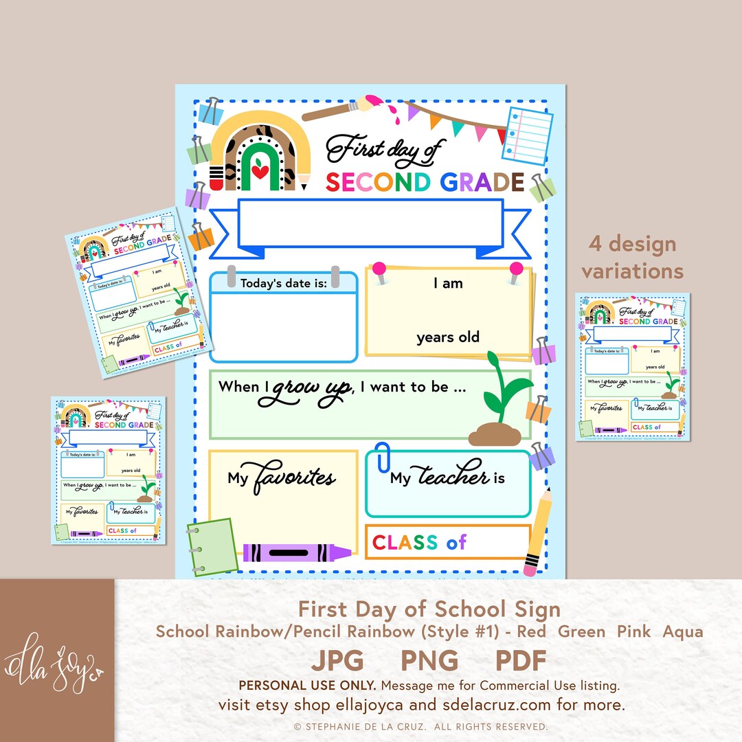 First Day of School Sign Back to School Second Grade School Rainbow ...