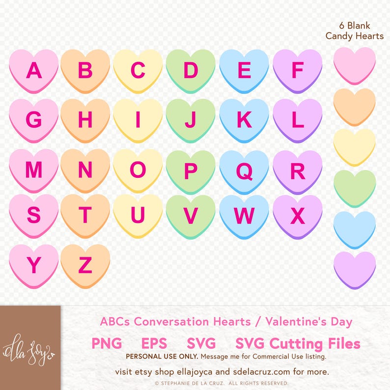 Abcs Conversation Hearts SVG, Alphabet Conversation Hearts PNG, Blank ...